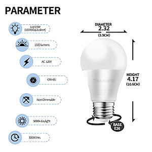 TPBAISHENG 15W LED Light Bulbs 100 Watt Equivalent, No Flicker, 1500 Lumens, 5000K Daylight Super Bright 100 Watt Equivalent Light A19 LED Bulb, Non-Dimmable, E26, CRI 85+, 30000+ Hours (2, 5000K)