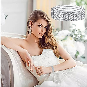 MOZAKA 5Pcs Sparkle Rhinestone Stretch Bracelets Bangle for Women Bling Silver Bridal Wedding Strand Stackable Tennis Bracelet Set