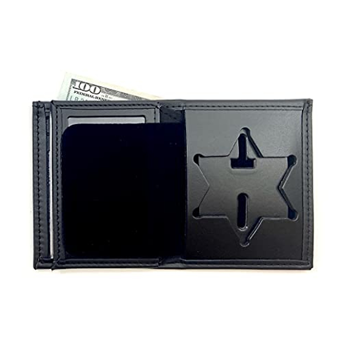 Perfect Fit Shield Wallets Los Angeles Sheriff 6 Point Style Badge Bi-Fold Hidden Badge Wallet (Cutout PF622), BLACK