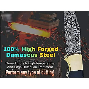 BCK Pocket Knife 4 Pcs Set 6.5" Handmade Damascus Folding Knife Back lock knife Damascus Hunting Knife with Sheath Damascus Pocket Knife for men 100% Prime Quality camping Knife (Brown Wood)