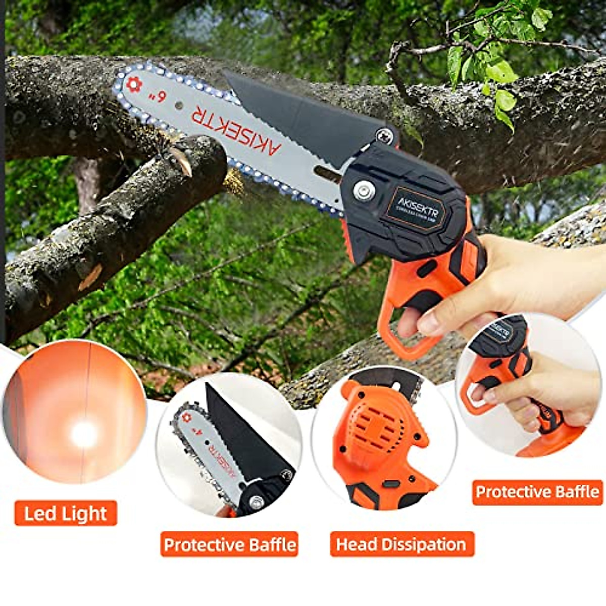 Mini Chainsaw Cordless, 6 Inch 4 Inch Small Chainsaw One-Hand Use Electric Chain Saw with 2x24V Rechargeable Battery, Portable Handheld Chainsaw Battery Powered for Wood Cutting Tree Trimming(Orange)