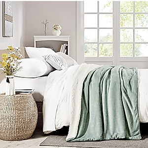 Sherpa Fleece Throw Blanket | Soft and Luxurious Textured Fleece | Comfy Reversible Sherpa | All Season Comfort | Bowery Collection (50" x 60", Surf Spray)