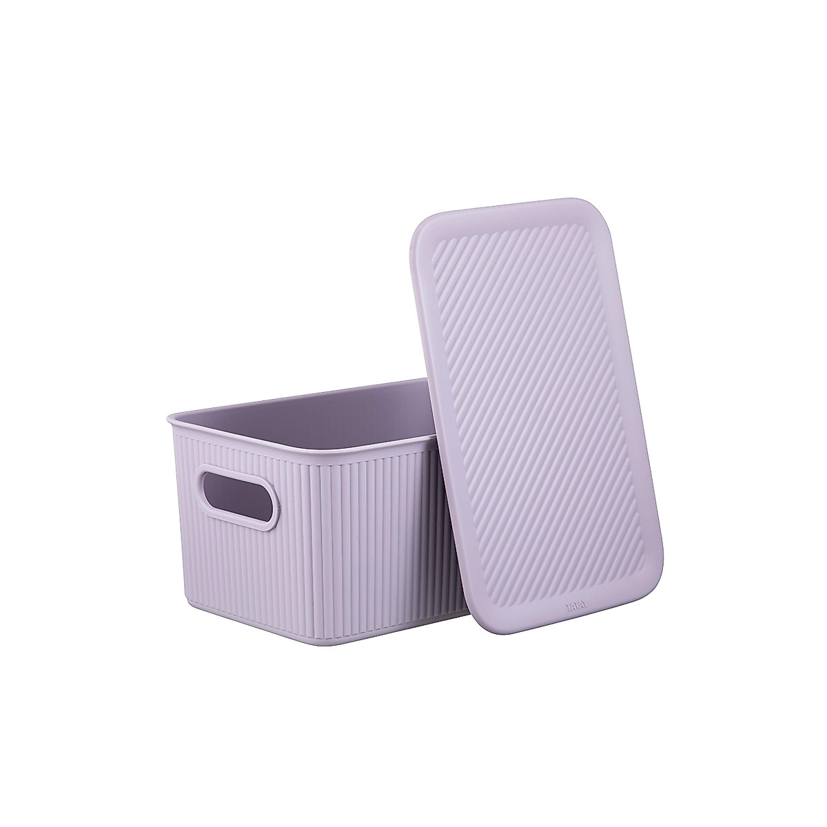 Superio Ribbed Collection - Decorative Plastic Lidded Home Storage Bins Organizer Baskets, Medium Lilac Purple (2 Pack - 5 Liter) Stackable Container Box, for Organizing Closet Shelves Drawer Shelf