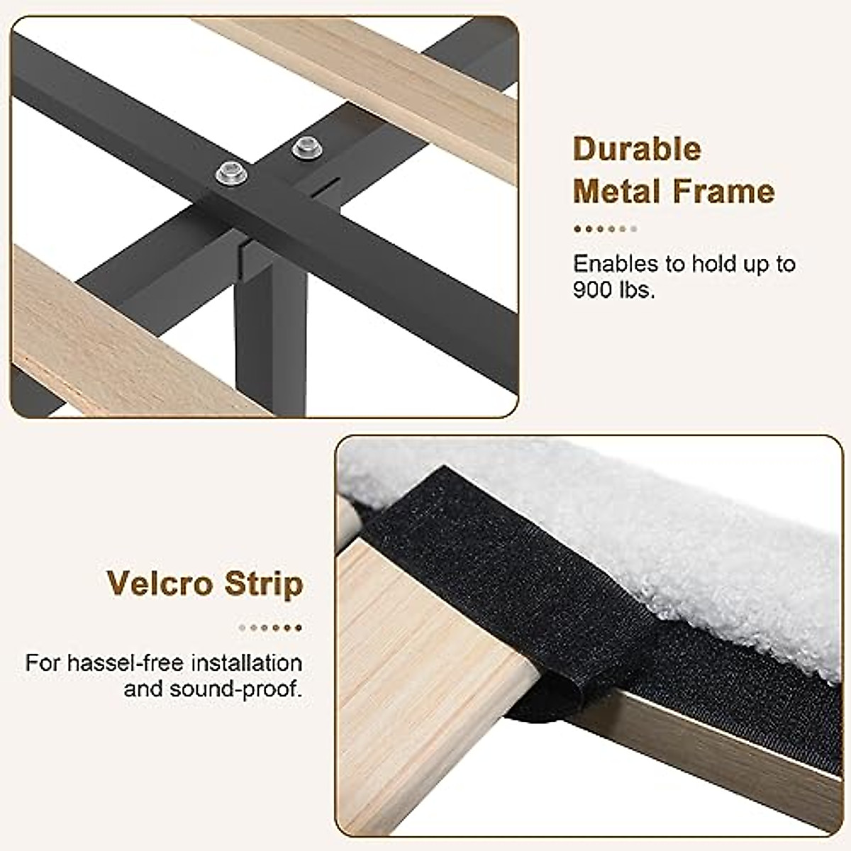 HUEOFGP Queen Size Bed Frame with Upholstered Fabric Adjustable Headboard, Platform Bed Frame with Wooden Slats Support, No Box Spring Needed, Easy Assembly, Modern, White