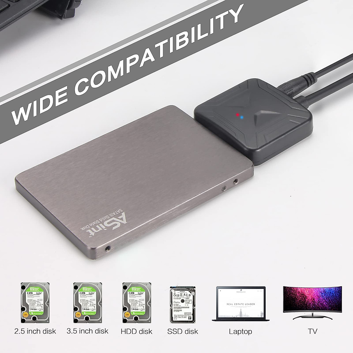 VCOM SATA to USB Adapter, USB 3.0 to SATA Cable for 3.5 2.5 Inch SSD HDD SATA III Hard Drive Disk, Support UASP Compatible with USB 1.1/2.0/3.0 (with External 12V/2A Power)