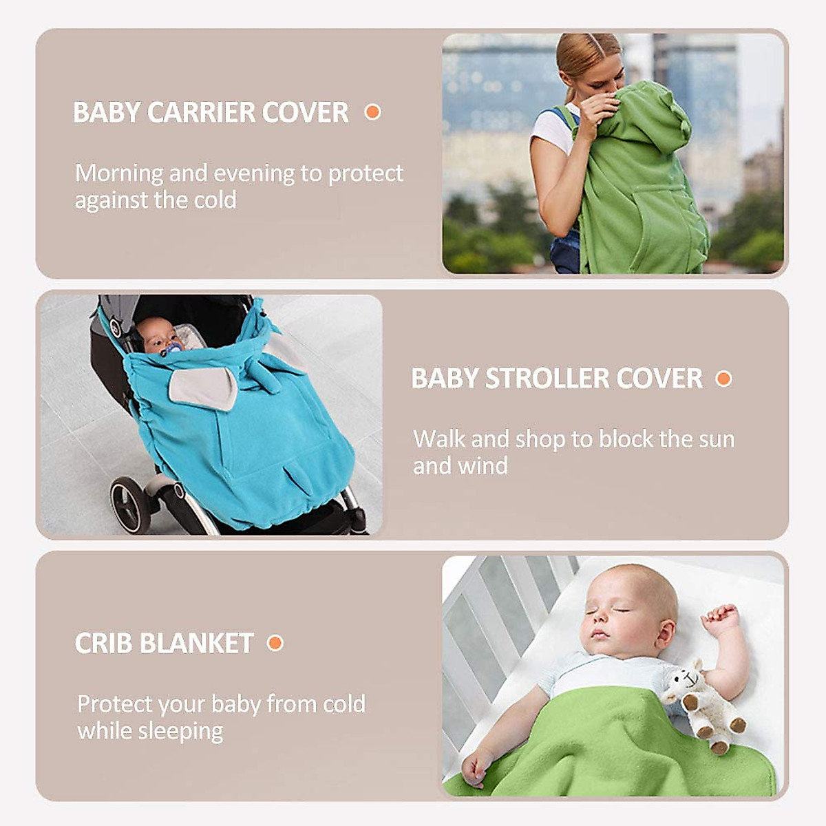 Zimo Stroller Cover and Baby Carrier Cover Hooded Stretchy Cloaks for Baby Hooded Reversible Suit for All Seasons Green