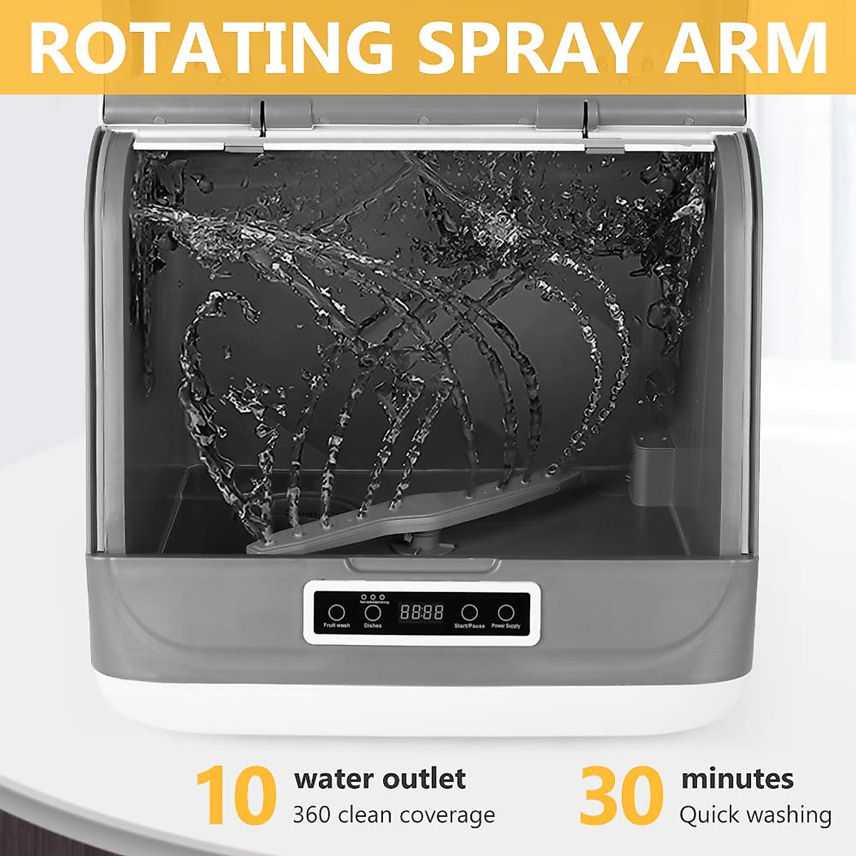 LemoHome Portable Countertop Dishwasher,4 Washing Programs, Air-Dry Function and LED Light for Small Apartments, Dorms and RVs (White)