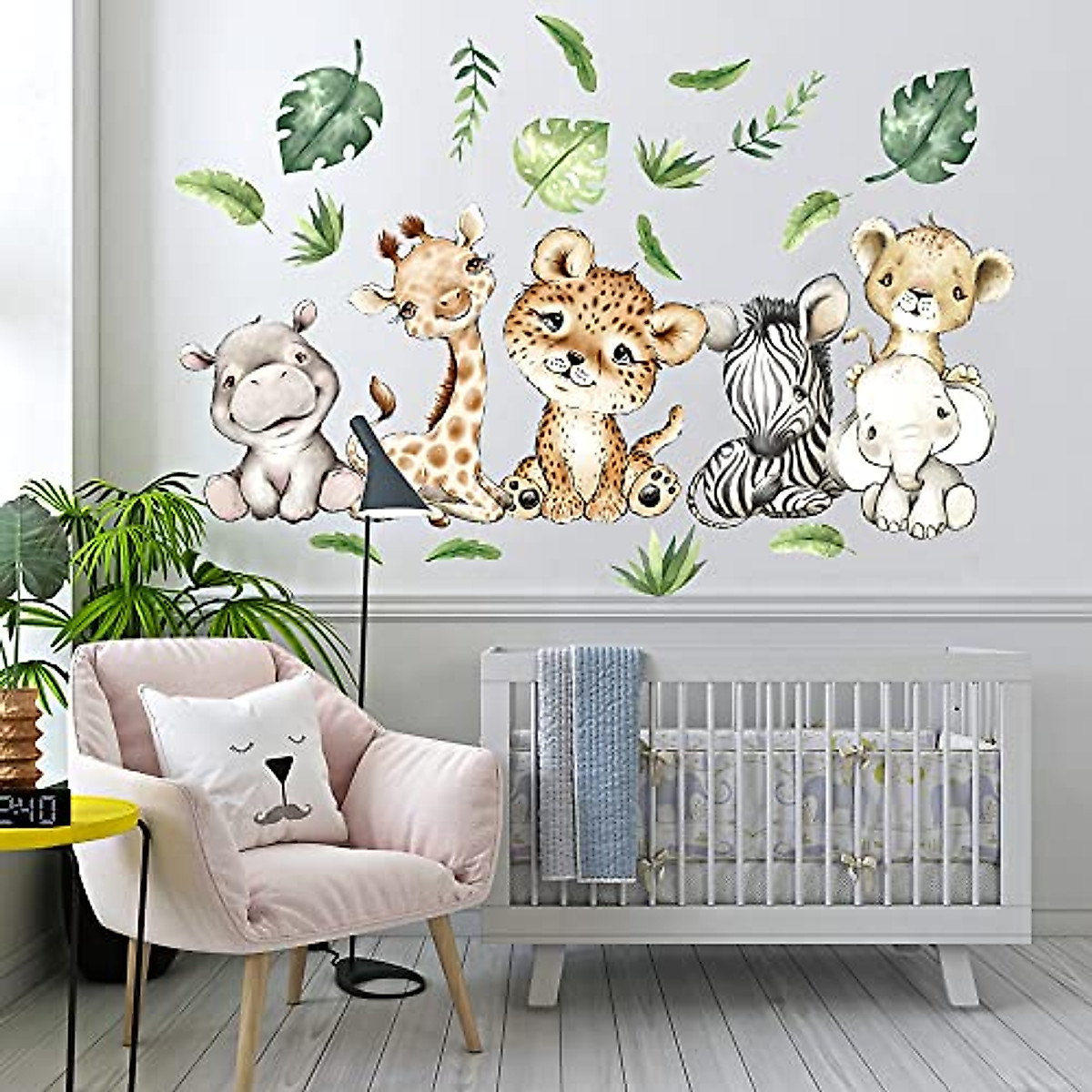 Jungle Animals Wall Decals Giraffe Tiger Zebra Elephant Wall Stickers for Living Room Bedroom Kids Room Nursery Wall Decor