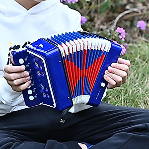 Kids Accordion 10 keys Button Accordian,Musical Toy Instrument,Mini Accordion for Children Beginners (Blue)