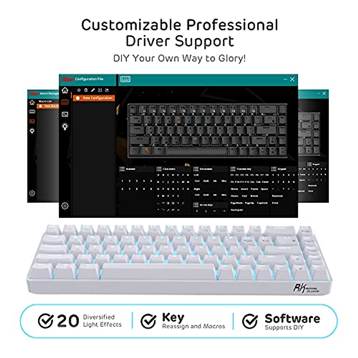 RK ROYAL KLUDGE RK68 Wireless Hot Swappable 65% Mechanical Keyboard, 68 Keys Compact BT5.0 Gaming Keyboard with Stand-Alone Arrow/Control Keys, Quiet Red Switch