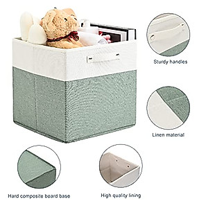 BNDSKLAI Foldable Cube Storage Bins 13x13x13 Inch [6-Pack],Collapsible Shelf Storage Baskets,Fabric Storage Basketss with Handles,Suitable for Shelf,Closet,Cabinet(White/Green)