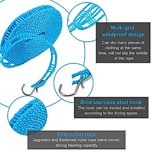 Foshine Clotheslines 2 Pack Clothesline Clothes with 24 Pcs Clips Drying Rope Portable Windproof for Travel Indoor Outdoor Laundry Clothes Line Hanger Camping Home