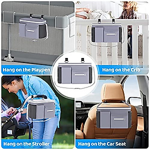 Hanging Diaper Caddy for Baby Playpen - Kidlebee Durable Diaper Organizer for Changing Table Portable Diaper Holder with Multiple Pockets for Baby Essentials on Crib Stroller Car