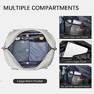 FIGESTIN Duffle Bag Womenn travel l Bag, Weekender Bag for Women Sport Gym Bag Lightweight Carry On Bag Overnight Bag for Women/Girls Beige