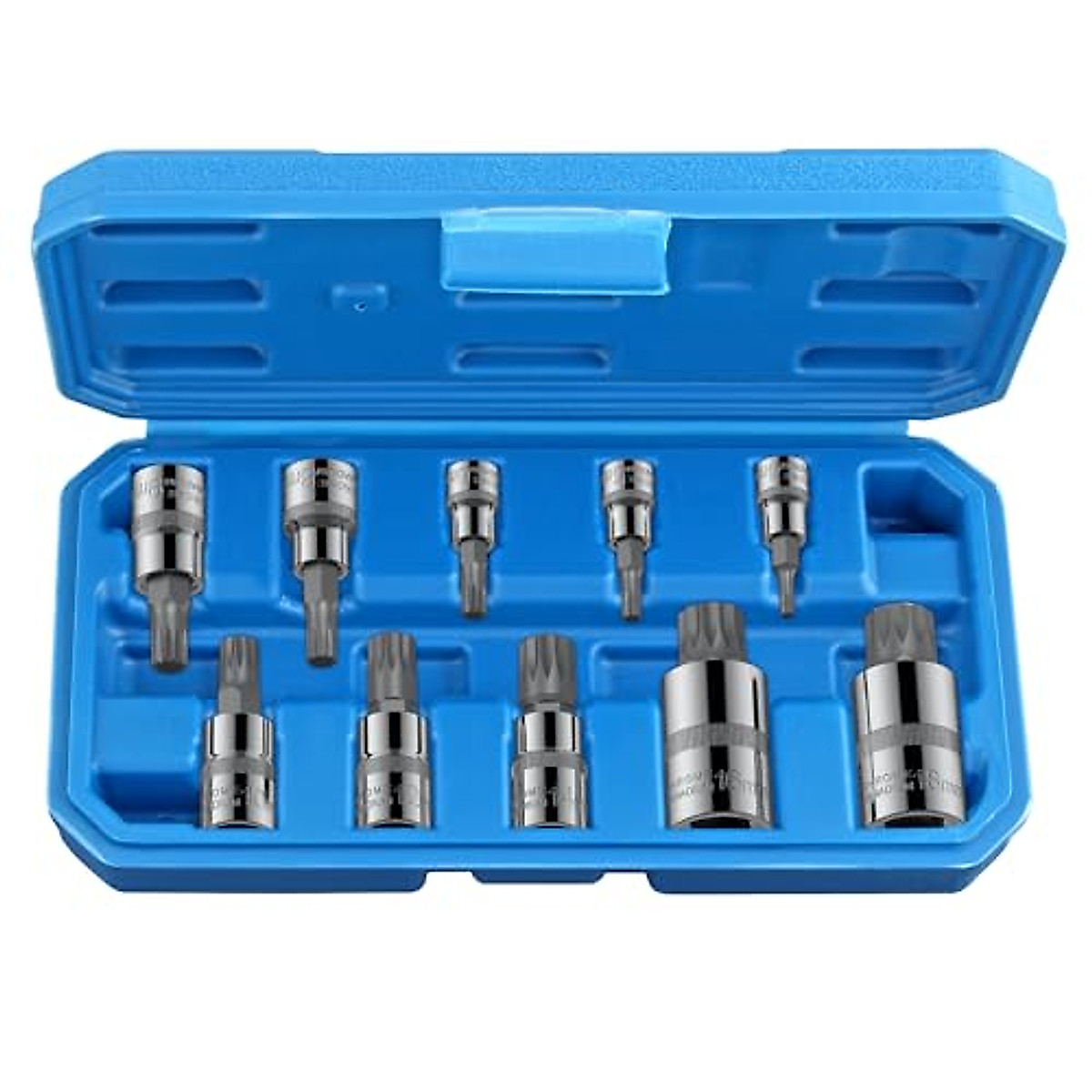 VORXEON 10 Pcs Triple Square Spline Bit Socket Set M4 - M18, S2 Alloy Steel and CR-V XZN Sockets with Storage Case, 1/4” 3/8” 1/2” Drive