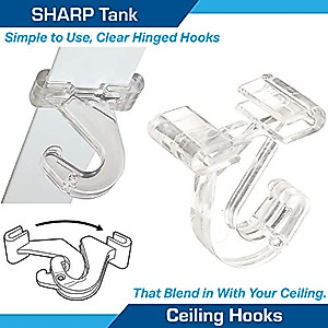 SHARP TANK Clear Hinged Ceiling Hooks - 40 Pack of T-Bar Track Clips for Suspended Ceilings - Hooks for Hanging Classroom Decorations, Office Signs, Plants - Holds up to 10 lbs