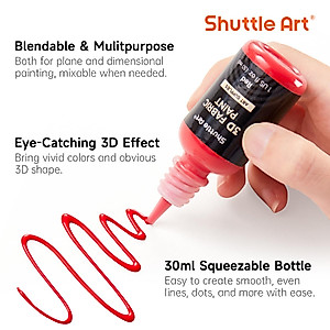 Shuttle Art Fabric Paint Set, 45 Colors 3D Permanent Paint with Brushes Palette Fabric Pen Fabric Sheet Stencils, Glow in The Dark, Glitter,Metallic Colors for Textile Fabric T-Shirt Jeans Glass