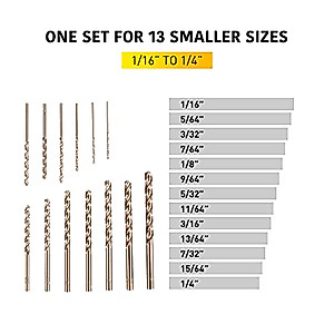 Anfrere 13PCS Cobalt Drill Bits Set, M35 HSS Drill Bits for Cutting Hardened Metal Hard Steel Wood, 3-Flute 1/16 to 1/4 inch Twist Drill Bit Set for Corded or Cordless Power Drills Home Tools, 1013