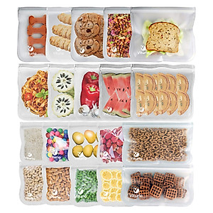 Viturio Reusable Food Storage Bags – 20 BPA-Free Leakproof Ziplock Bags Made of Recyclable, Food Grade, Extra-Thick PEVA Plastic – 10 Medium Sandwich Bags and 10 Small Snack Bags