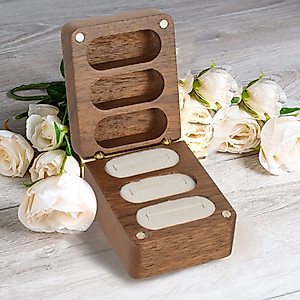 Personalized Solid Wood Ring Box for Wedding Ceremony, Rectangular Box for Ring Storage 3 Slots, Custom Engagement Ceremony Ring Box, Walnut Wooden Heirloom Ring Box Holder