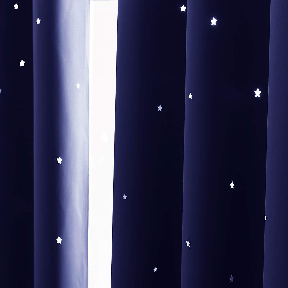 NICETOWN Children Blue Blackout Curtain - Hollow Star Space Inspired Night Sky Twinkle Christmas Star Curtain, Window Drape for Bedroom (1 Panel, 52 x 63 inches Panel, Navy Blue)