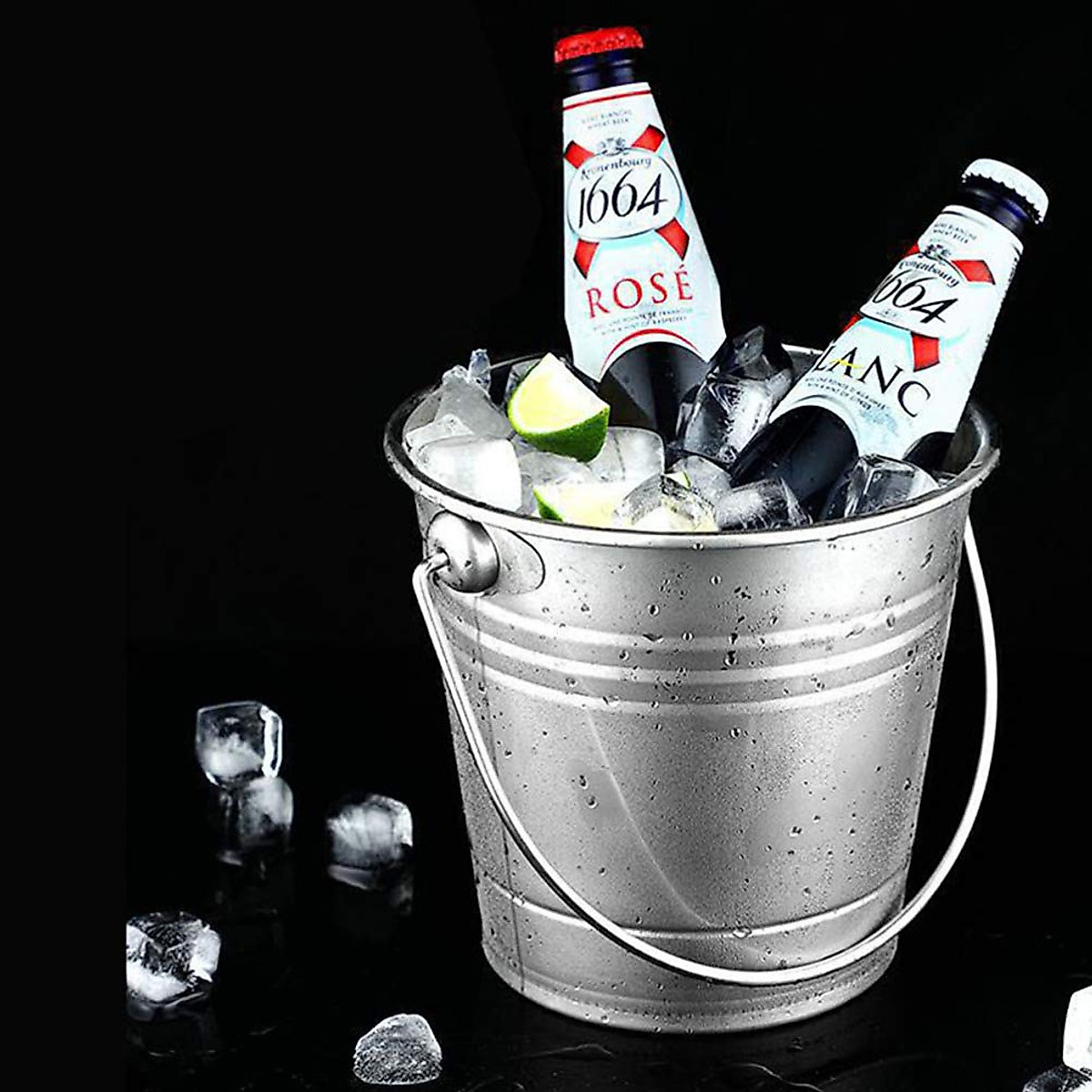 Champagne Ice Bucket Cocktail Party Ice Bucket 1L Stainless Steel Metal Ice Bucket Pails Champagne Wine Beer Beverage Tub for Drinks Party Ice Cube Container Bucket Favors Pails Favors Pails