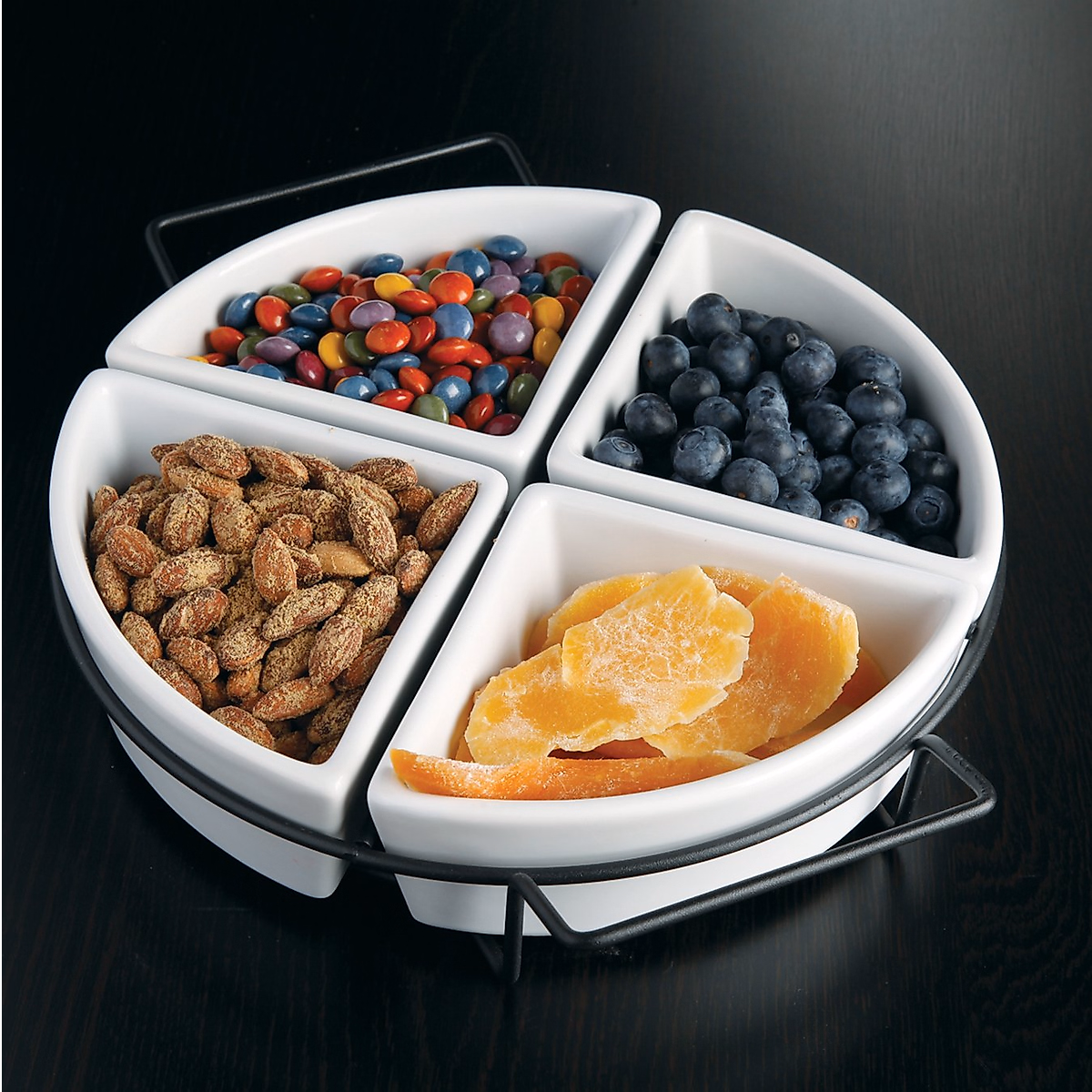 Gibson Elite Gracious Dining Dinnerware, 4-Section Tray Set with Metal Rack, White