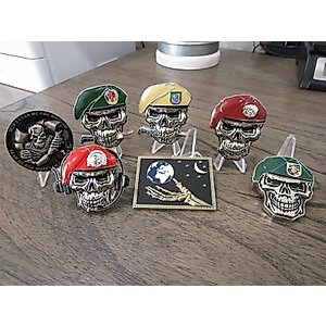 Set of 7 Special Forces Skull Challenge Coins JSOC US Special Operations Command US Army Ranger USAF Pararescue USAF Combat Control Green Berets & Army Delta Force