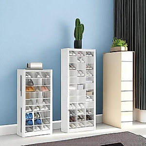 Hzuaneri Shoe Storage Cabinet, 36 Pairs Free Standing Closet Organizer, 8.8 inch Widened Cell Wood Shoe Organizer, 12 Tiers Vertical Space Saving Shoe Rack for Entryway, Bedroom, White SR20703X