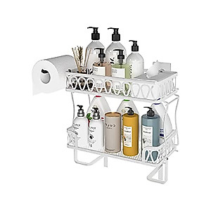 Shower Caddy Organizer Shelf Basket With Towel Rack,LGEMEE No Drilling Traceless Adhesive Bathroom Shelf Storage Organizer for Bathroom,Lavatory,Washroom,Restroom,Shower,Toilet,Kitchen(White)
