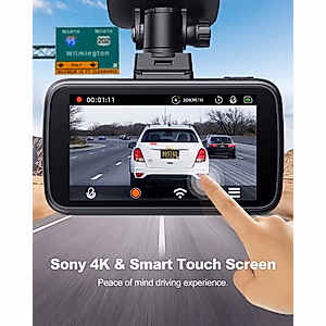 Yeecore D11 Dash Cam 4K, Built in WiFi GPS, Touch Screen Mini Car Camera Front, Sony Night Vision, Parking Monitor, Loop Recording G-Sensor, Dash Camera for Cars with Free App, HDR and Starvis Sensor