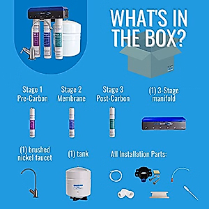 Pure Blue 3-Stage 1:1 80 GPD Certified Reverse Osmosis Water Filtration System