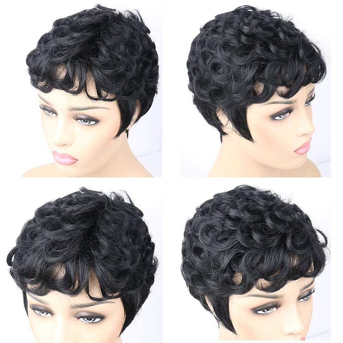 VCK Short Human Hair Wigs for Black Women Short Curly Human Hair Wigs Pixie Cut Wigs for Black Women Short Wigs Human Hair Full Machine Made Glueless Wigs