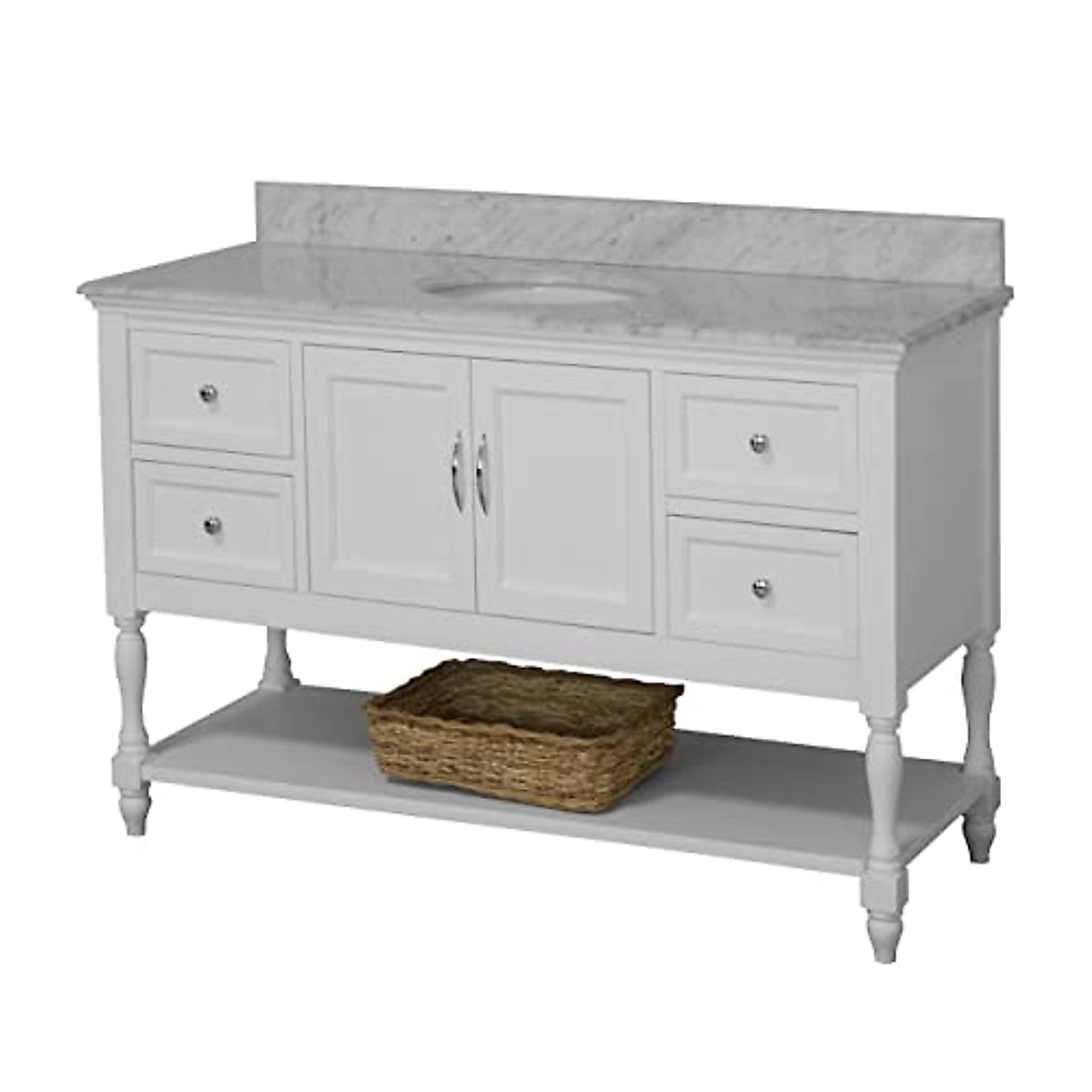 Kitchen Bath Collection Beverly 60-inch Single Bathroom Vanity (White/Carrara): Includes White Cabinet with Authentic Italian Carrara Marble Countertop and White Ceramic Sink
