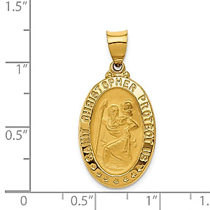 Sonia Jewels 14k Yellow Gold Catholic Patron Saint Christopher Medal Brushed Matte Finish Pendant Charm - 25mm x 15mm