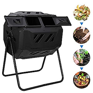 JungleA 43 Gallon Large Compost Tumbler Bin Dual Chambers Composting Tumbler Rotating Waste Bin Outdoor Garden All Season