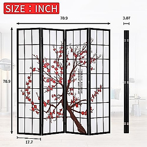 Room Divider 6Ft Folding Privacy Divider 4 Panel Portable Room Seperating Chinese Style Dividers Japanese Screen Wall Divider Wood Divider Tall Freestanding Partition Screen, White
