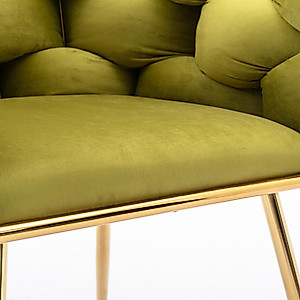 INMOZATA Velvet Accent Chair Set of 2, Comfy Living Room Chair Bedroom Furniture Decore, Single Sofa Chair with Gold Legs Tufted Back Armchair Arm Chair for Vanity Dining Room Chair,Olive Green