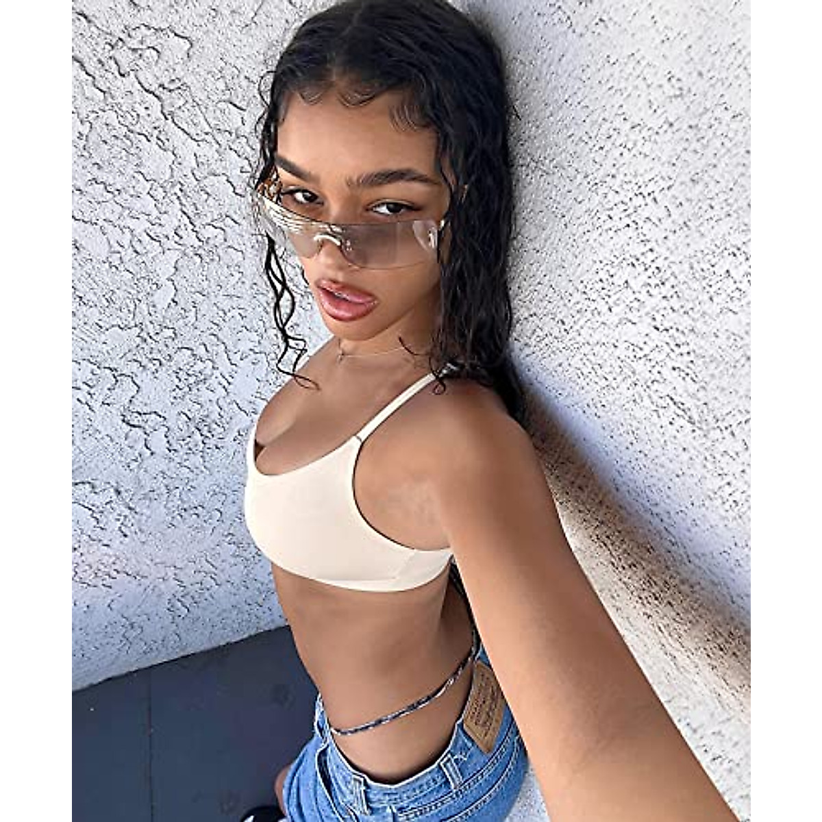 SENMARIES Rimless Y2k Sunglasses For Women Men Rectangle Vintage glasses Fashion Flame Metal Sunglass Frameless Retro Eyewear