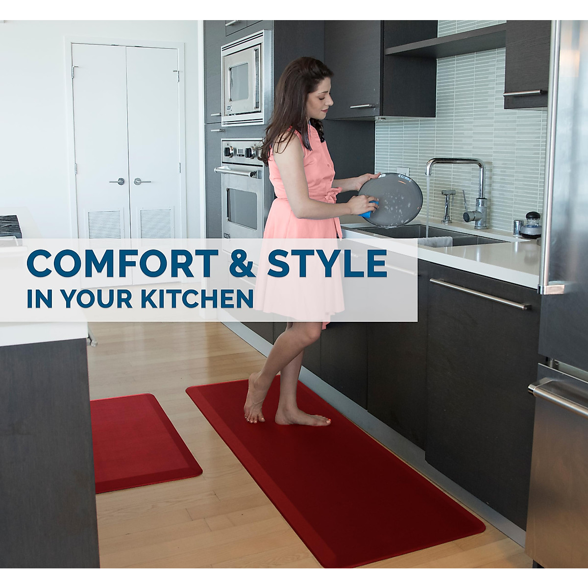 ComfiLife Anti Fatigue Floor Mat – 3/4 Inch Thick Kitchen Mats for Floor, Standing Desk Mat, Kitchen Rug – Comfort at Home, Office – Durable – Stain Resistant – Non-Slip Bottom (20" x 32", Red)