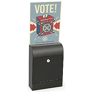 Donation Box, Metal, Slim Profile, Locking, Holder for 8.5" x 11" Sign, Hardware Included (Black Metal)