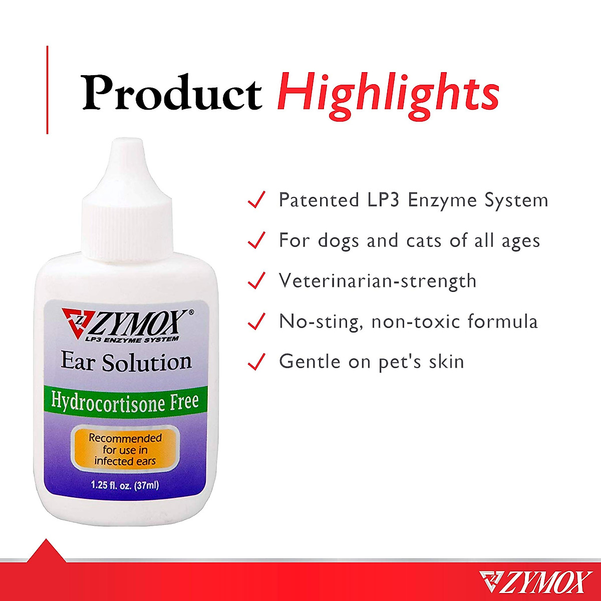 Zymox Otic Enzymatic Ear Solution for Dogs and Cats to Soothe Ear Infections Without Hydrocortisone, 1.25oz