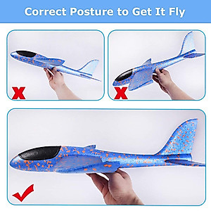 BooTaa 2 Pack Airplane Toys, 17.5" Large Throwing Foam Plane, 2 Flight Mode Glider, Flying Toy for Kids, Birthday Gifts for 3 4 5 6 7 8 9 10 11 12 Year Old Boys Girls, Outdoor Sport Toys Party Favors