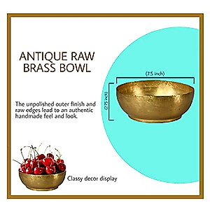 Serene Spaces Living Antique Brass Decorative Bowl, Use as Metal Fruit Bowl, for Floating Candles, Flowers, Potpourri, Catchall for Entryway, Dining Table, Home Décor, 2.75" Tall & 7.5" Diameter