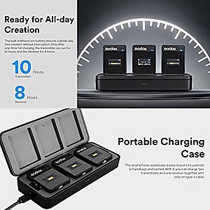 Godox MoveLink II M2 Wireless Lavalier Microphone System(2 TX + 1 RX + Charging Case), 2.4G Wireless Noise Cancelling Mic, 100m(328ft) Range for Camera, Computer, Smartphone TikTok Interview Recording