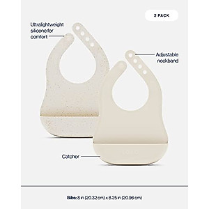 Lalo First Bites Silicone Baby Feeding Set - Baby Led Weaning Supplies - Non-Toxic Silicone - Includes 2 Bibs, 2 Spoons, Training Cup, Suction Plate and Bowl - 6 Pieces - Oatmeal