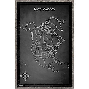 Trends International Chalk Map-North America Wall Poster, 22.375" x 34", Barnwood Framed Version
