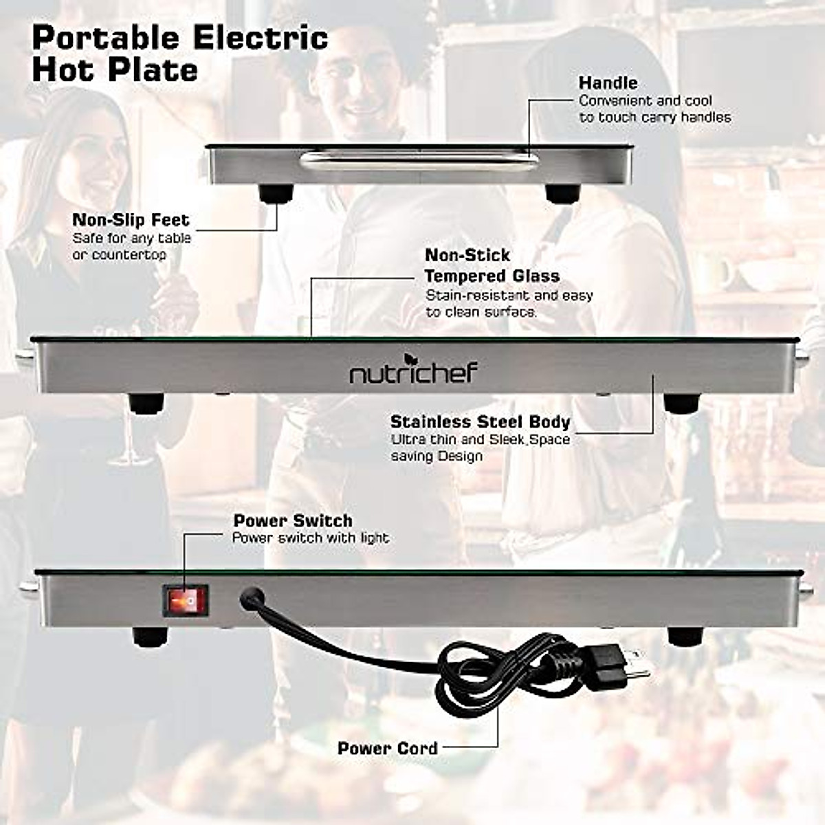 NutriChef Small Countertop Appliance, Size 16.5 x 11 Inches, Stainless Steel