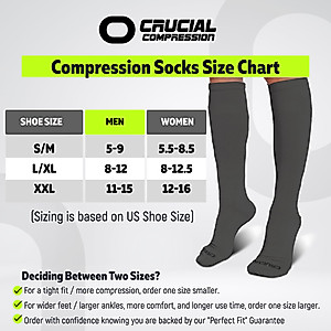 Crucial Compression Socks for Men & Women (20-30mmHg) - Best Graduated Stockings for Running, Athletic, Travel, Pregnancy, Maternity, Nurses, Medical, Shin Splints, Support, Circulation & Recovery