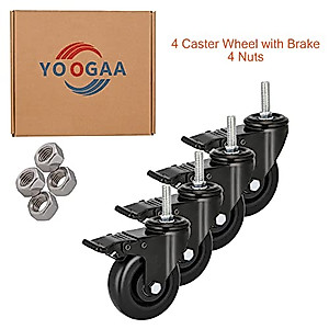 Stem Caster Wheels 5 inch Casters with Safety Dual Locking 1500Lbs Heavy Duty Threaded Stem Casters No Noise Swivel Castors with Brakes 1/2”-13x1.5”